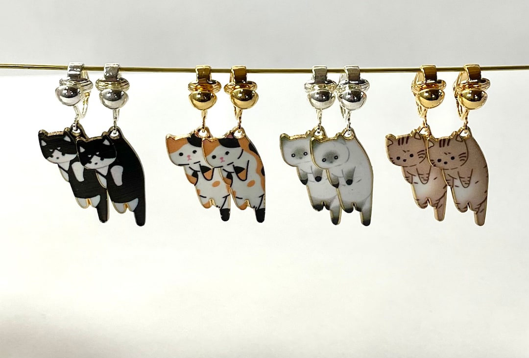 Kitten Kitty Cat Earrings. Women Kids Clip-on's or Pierced Hooks. Cat ...