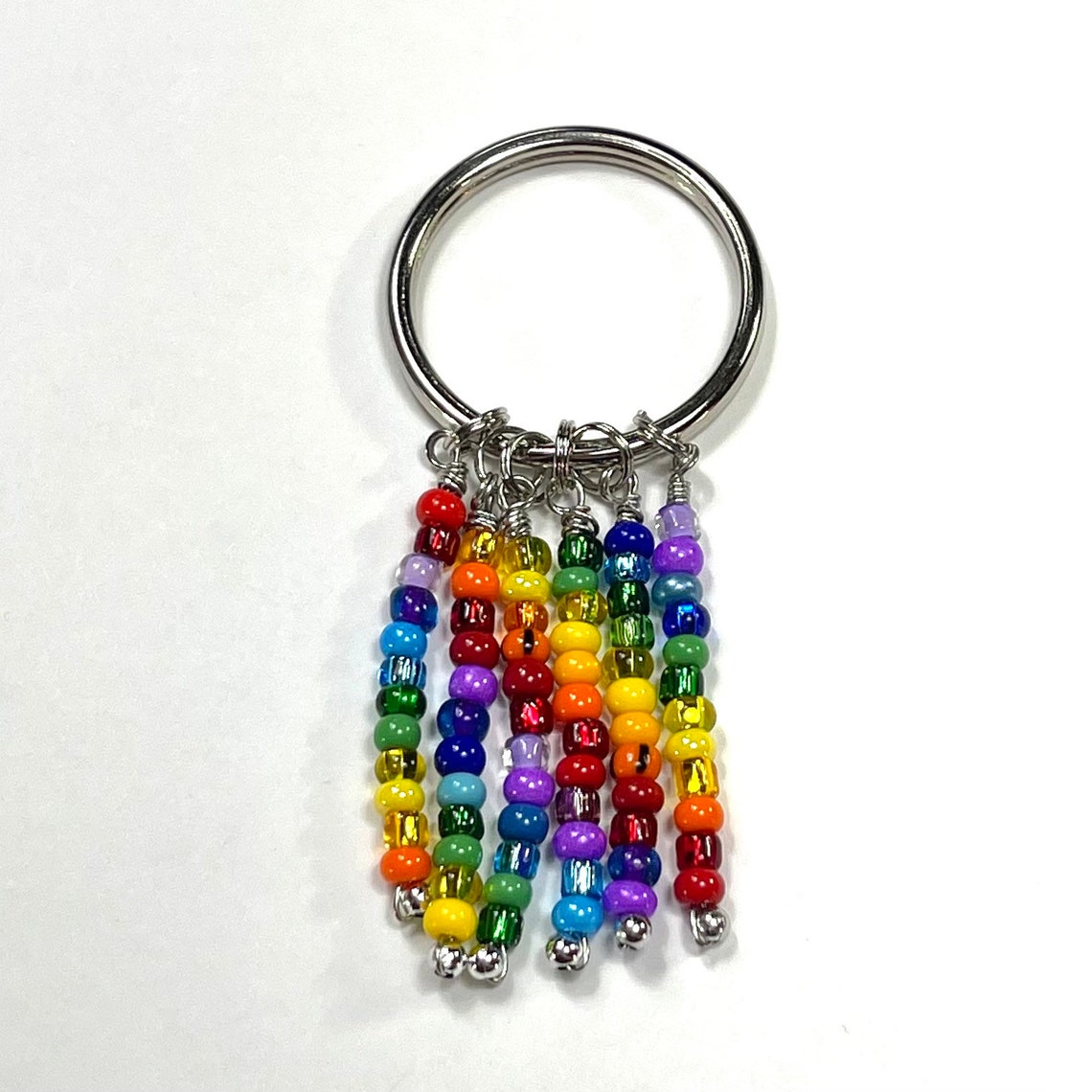 Rainbow Beaded Key Ring Keychain Colorful Bright Shiny Seed Beads ...