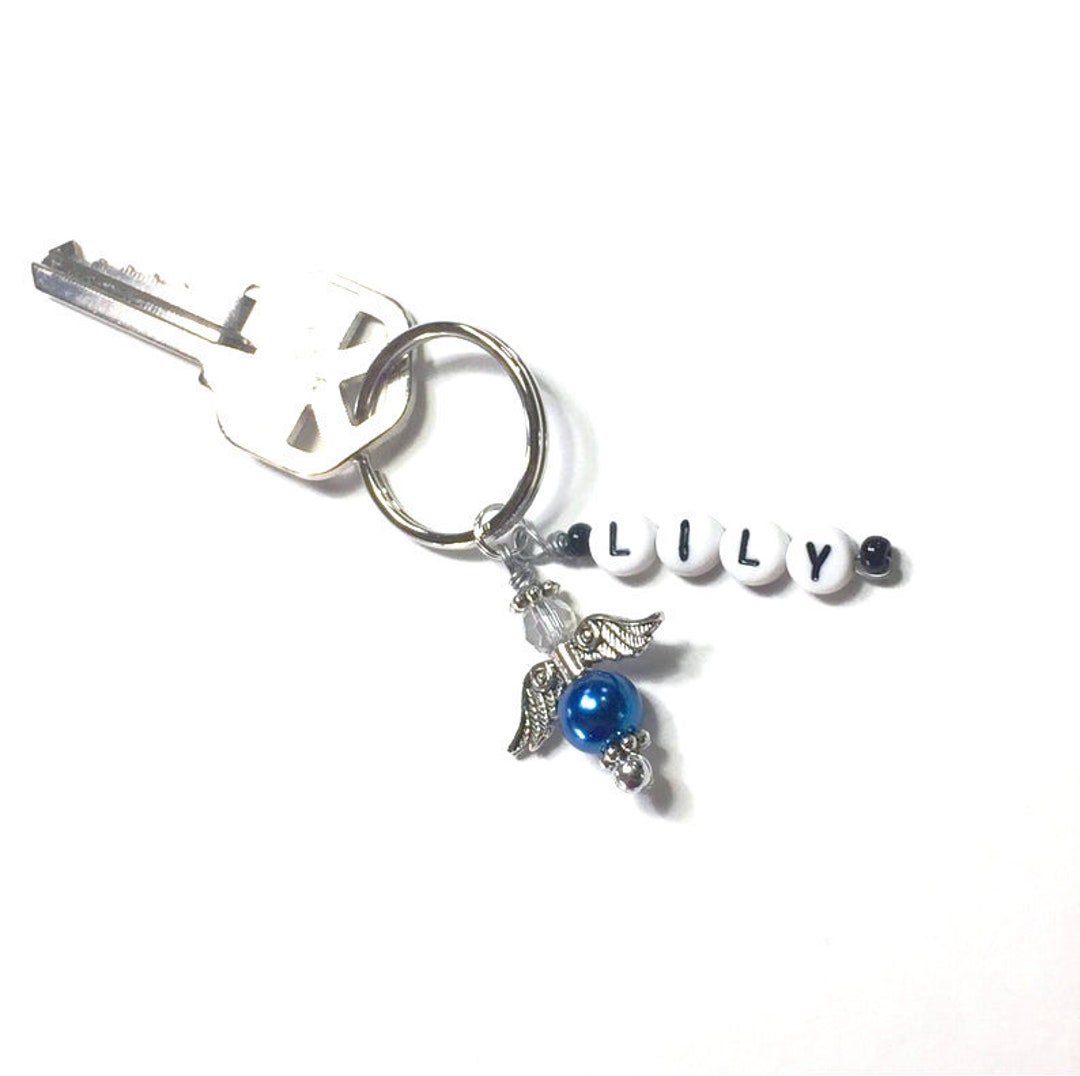 Personalized Name Guardian Angel Key Ring Zipper Pull Rearview Mirror ...