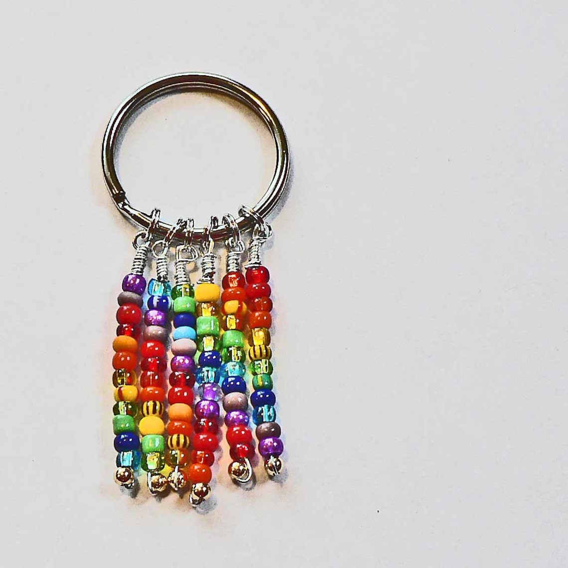 Rainbow Beaded Key Ring Keychain Colorful Bright Shiny Seed | Etsy