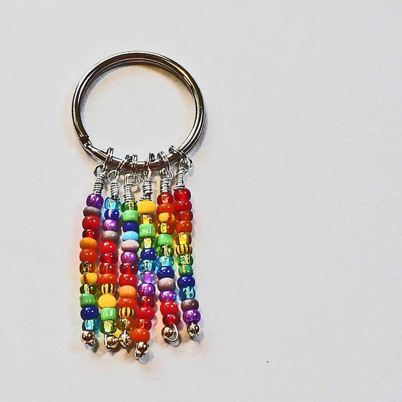 Rainbow Beaded Key Ring Keychain Colorful Bright Shiny Seed | Etsy