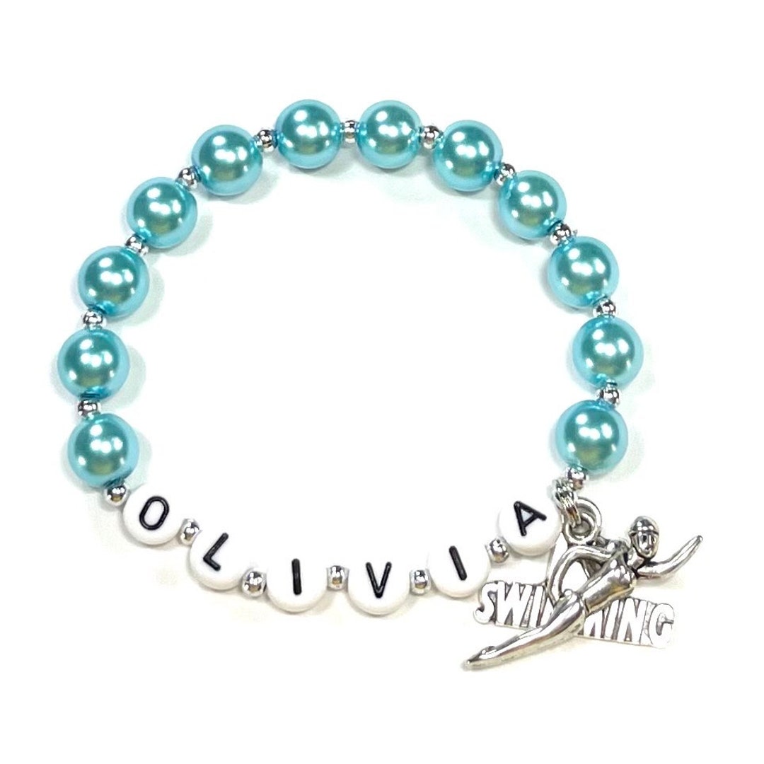I LOVE to SWIM Charm Bracelet. Swimming Girl Charm. Personalized Name ...