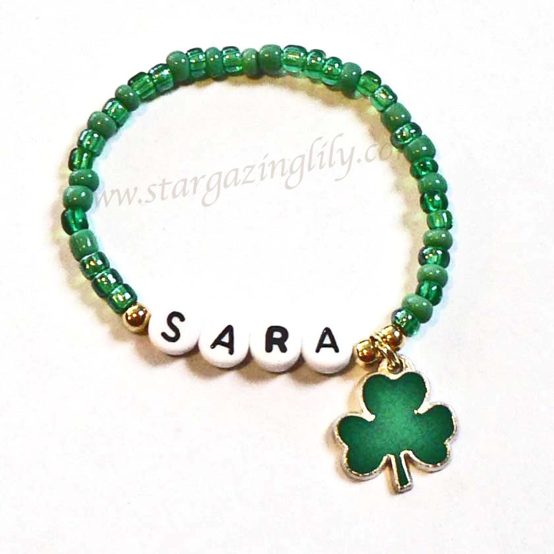 St. Patrick's Day Bracelet Personalized Name Bracelet Shamrock 4 Leaf ...