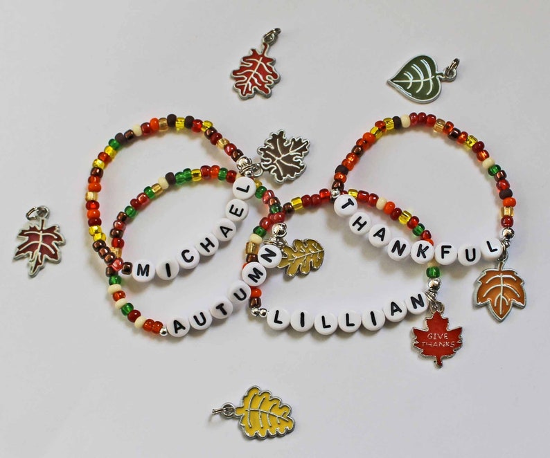 Thanksgiving Personalized Stretch Beaded Name Bracelet | Etsy