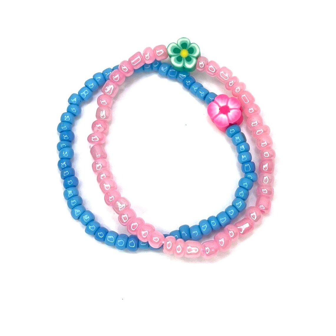 Little Girls Bracelet W Yellow Beads Blue Flower Great Stocking Stuffer ...