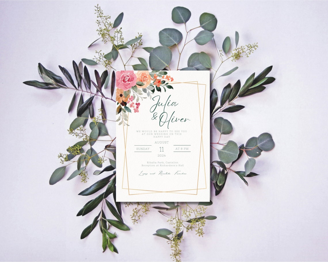 Floral Wedding Invitation Template - Etsy