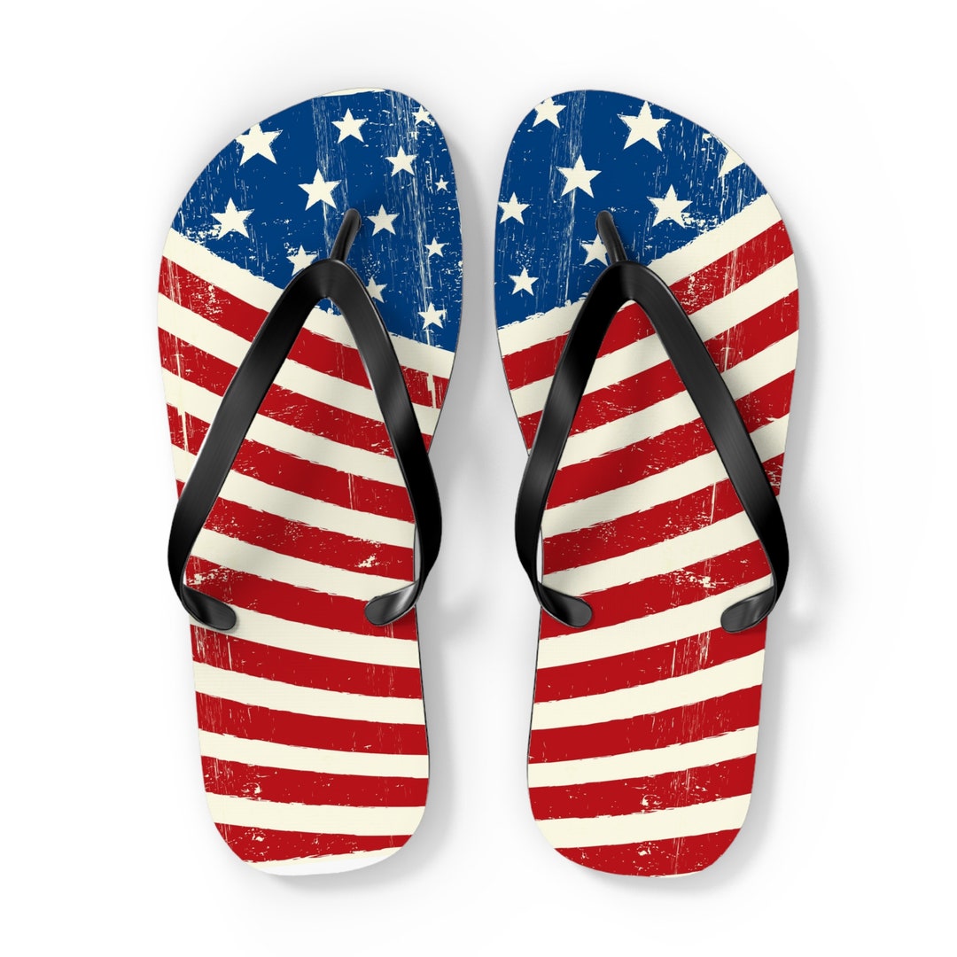 Flip Flops, Patriotic, American Flag Fourth of July, Summer Sandals - Etsy