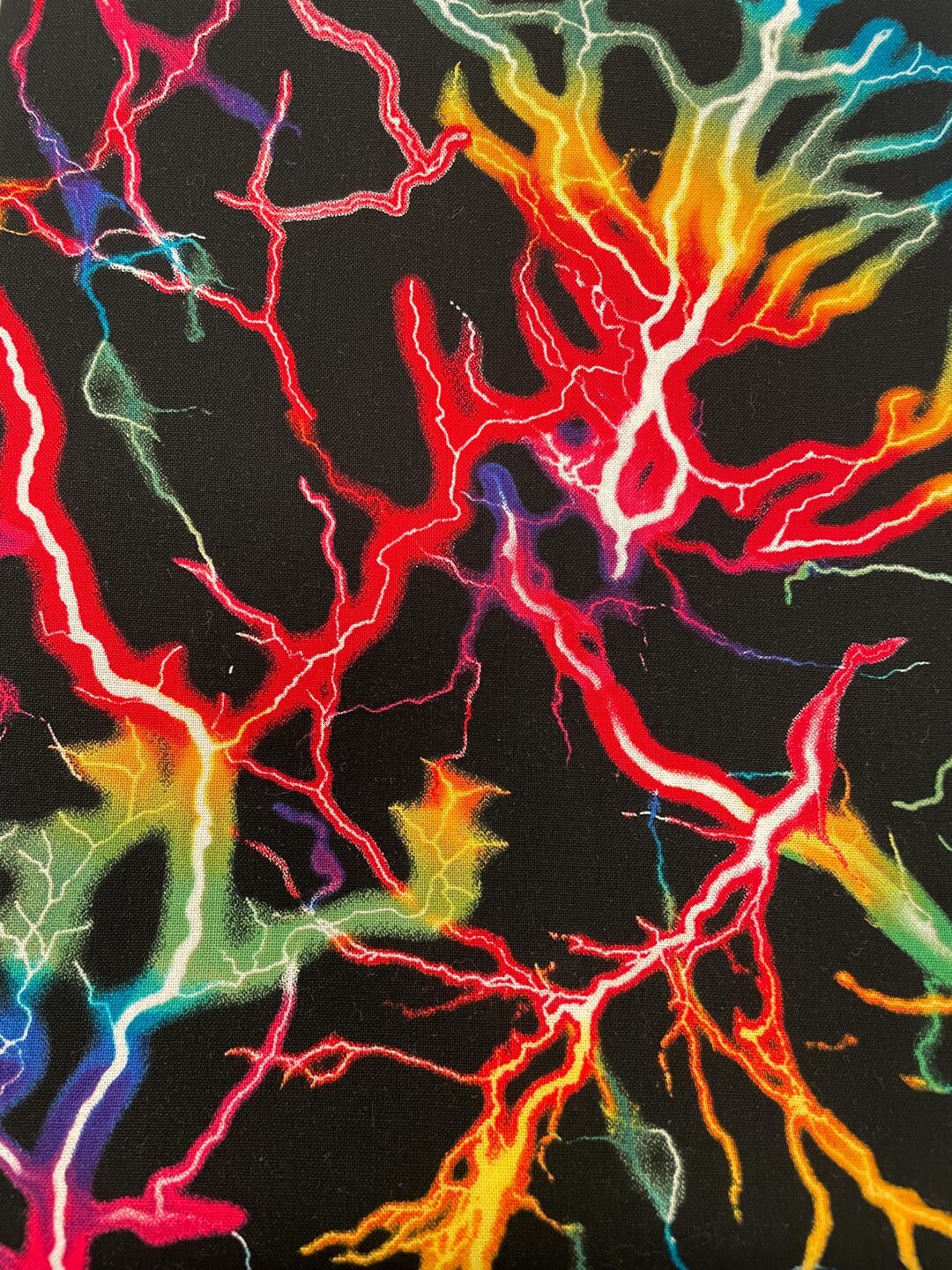 Rainbow Lightning on Black 100% Cotton Fabric BTY - Etsy