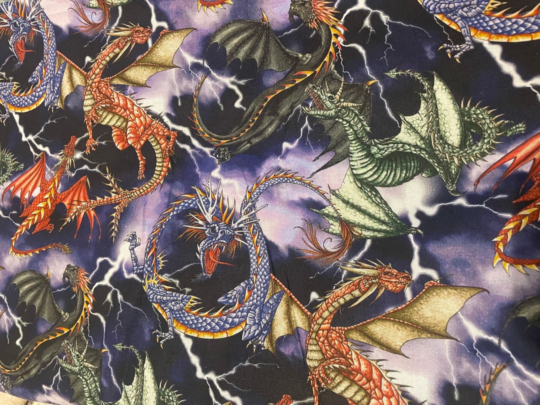 Multi Dragons and Lightning 100% Cotton Fabric BTY - Etsy