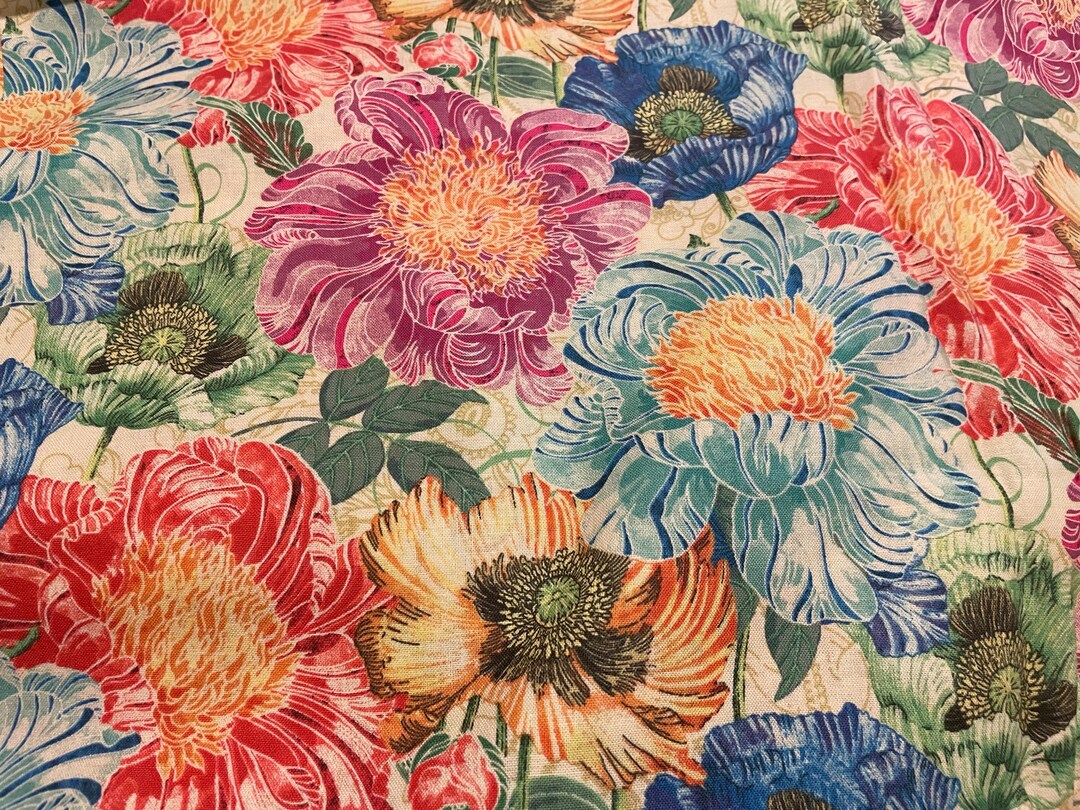 Large Multi Colored Floral Cotton Fabric BTY - Etsy