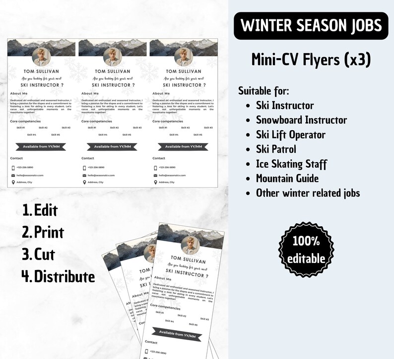 Creative Editable CV Template, Cover Letter, Mini-cv Flyers - Thematic ...
