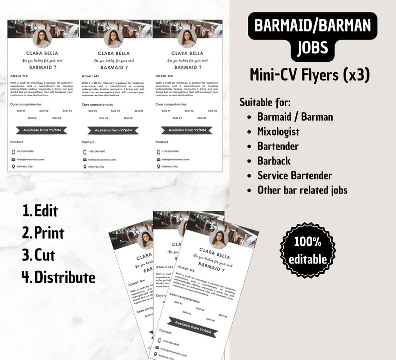 Creative Editable CV Template, Cover Letter, Mini-cv Flyers - Thematic ...