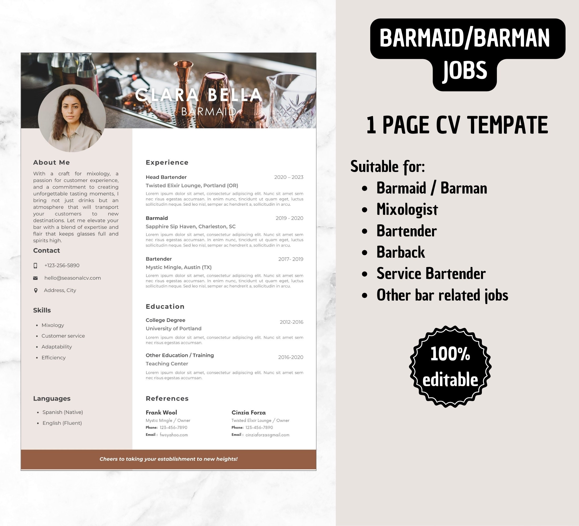 Creative Editable CV Template, Cover Letter, Mini-cv Flyers - Thematic ...