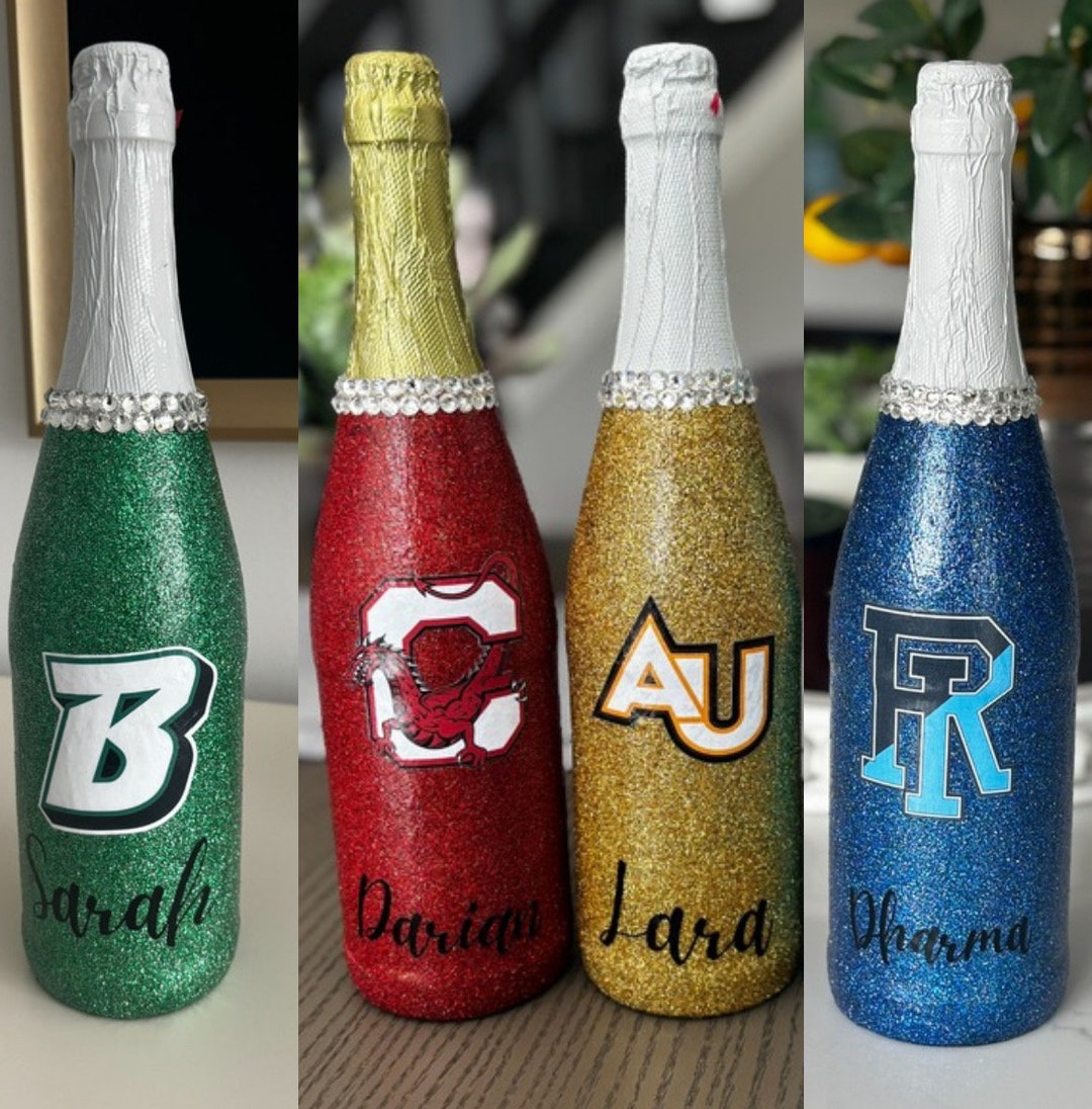 College Glitter Graduation Bottle, Bling Bottle, Handmade, Decorated ...