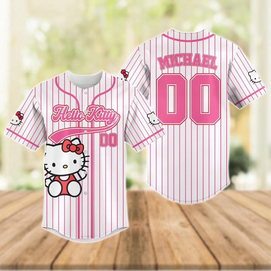 Personalized Hello Kitty Baseball Jersey, Cute Kitty Cat Baseball Shirt ...