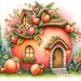 Peach Cottages Whimsical, Forest, Fruit, Digital Art, Card Making ...