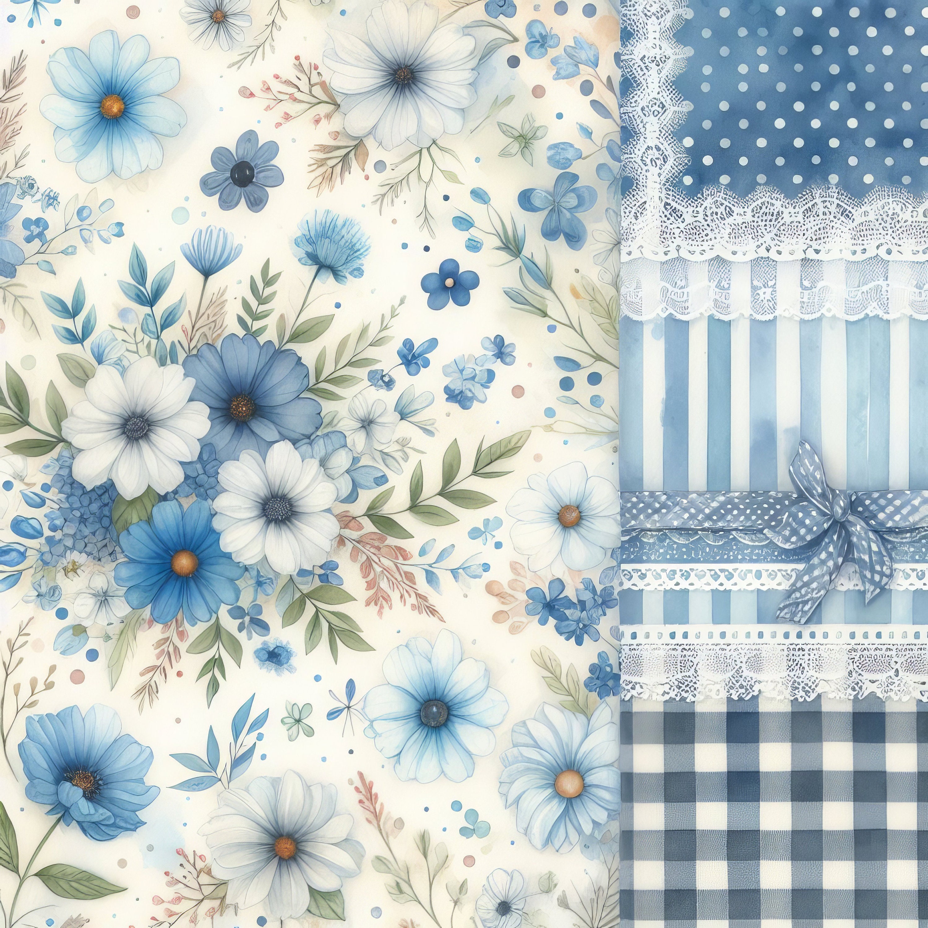 Blue Calico Digital Papers Digital Art, Card Making, Scrapbooking Paper ...