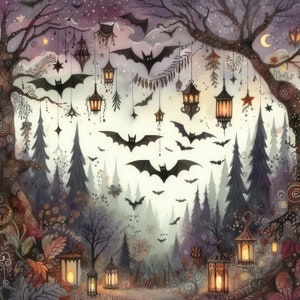 Magical Bat Forests Whimsical, Vampire, Digital Art, Card Making ...