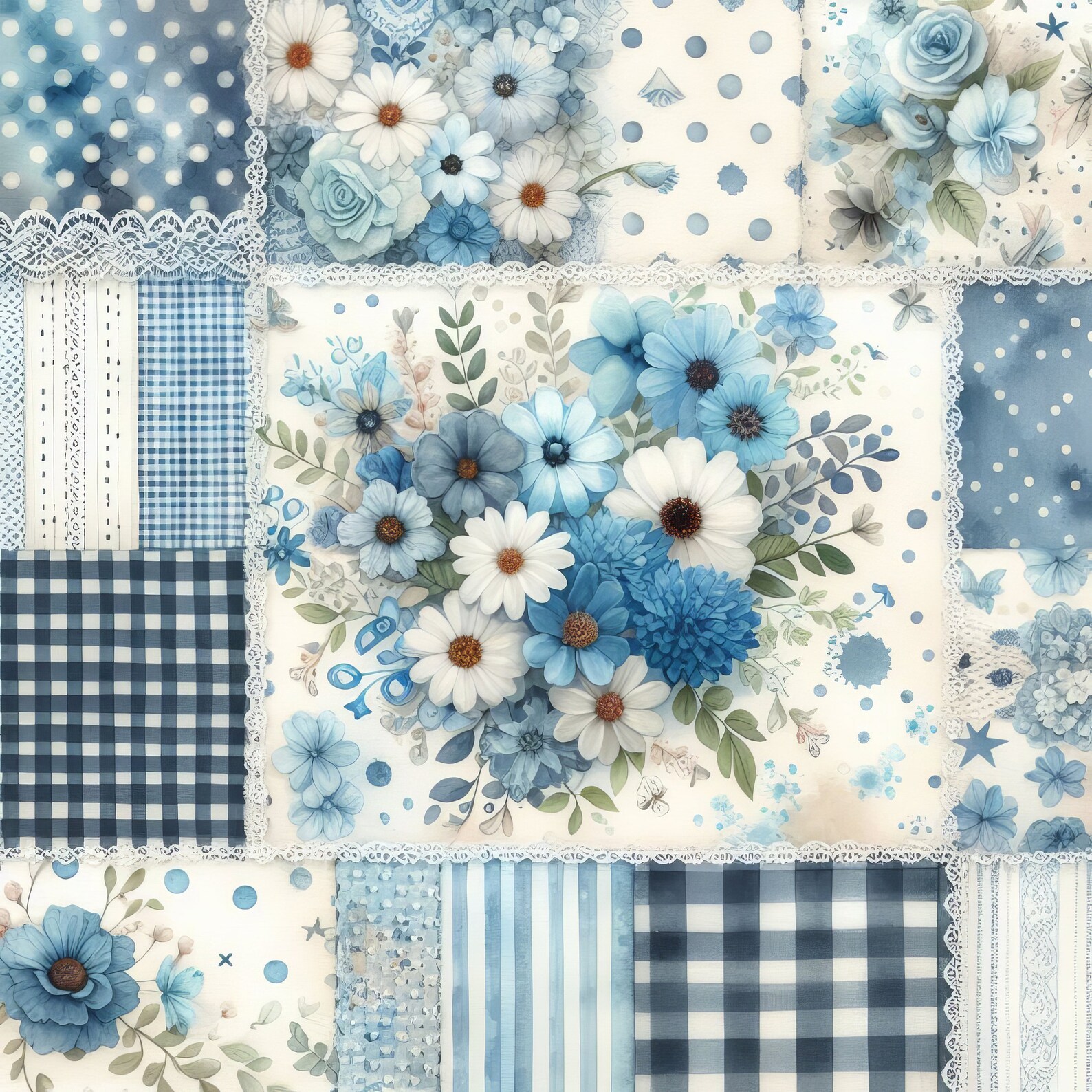Blue Calico Digital Papers Digital Art, Card Making, Scrapbooking Paper ...