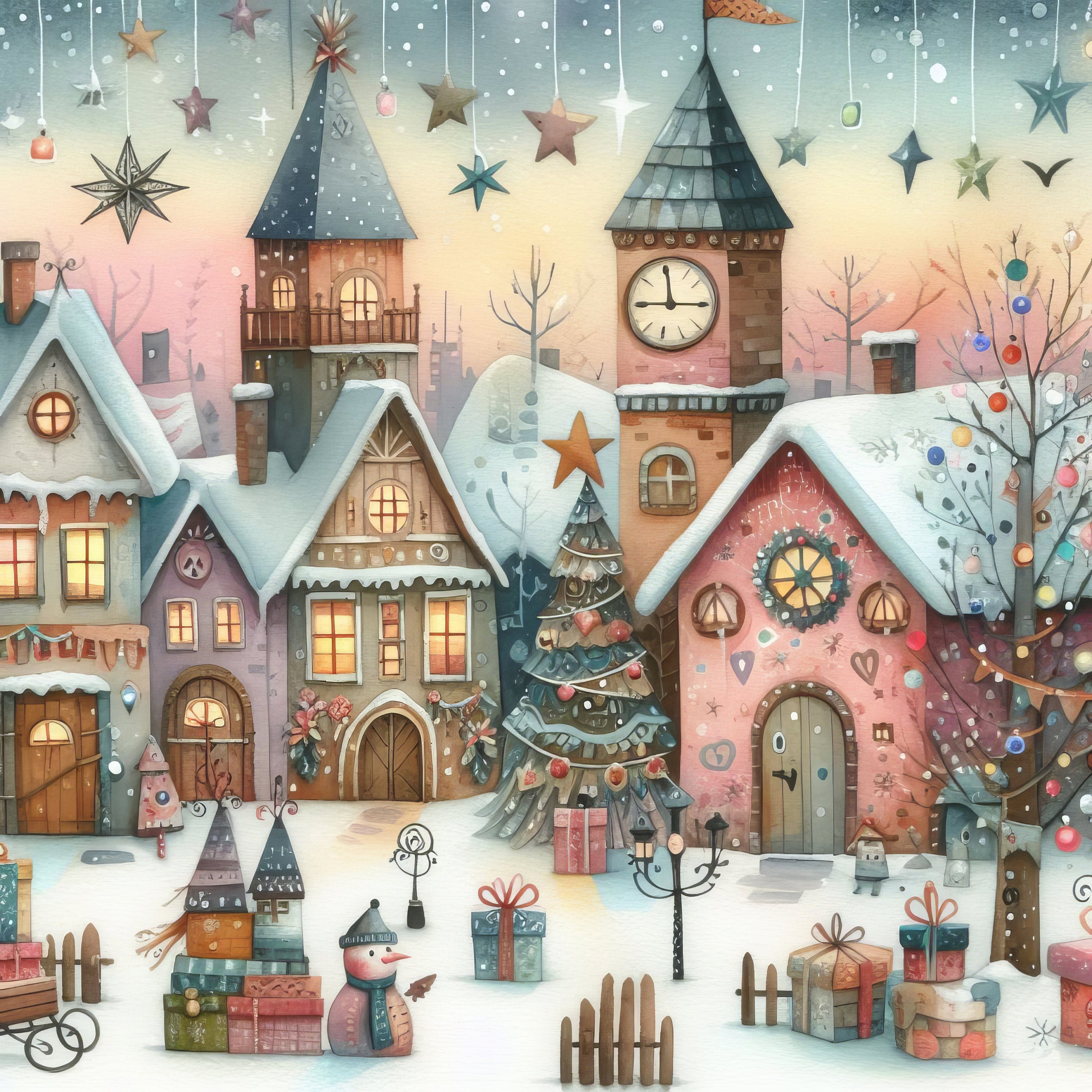 Whimsical Christmas Towns Digital Art, Card Making, Scrapbooking, Junk ...