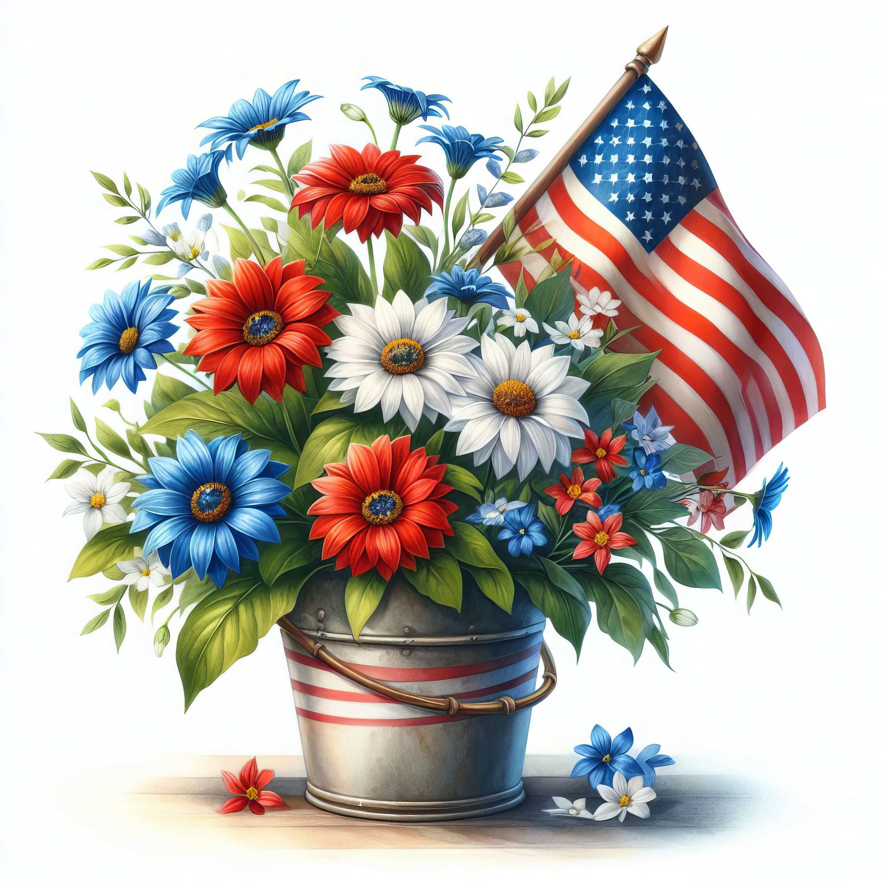 Patriotic Flowers American Flag, July 4th, Digital Art, Card Making ...