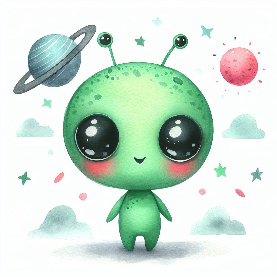 Whimsical Green Aliens V2 Halloween, Monsters, Wall Art, Card Making ...