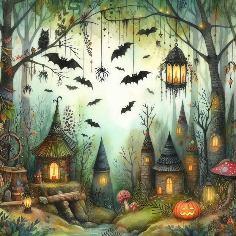 Magical Bat Forests Whimsical, Vampire, Digital Art, Card Making ...