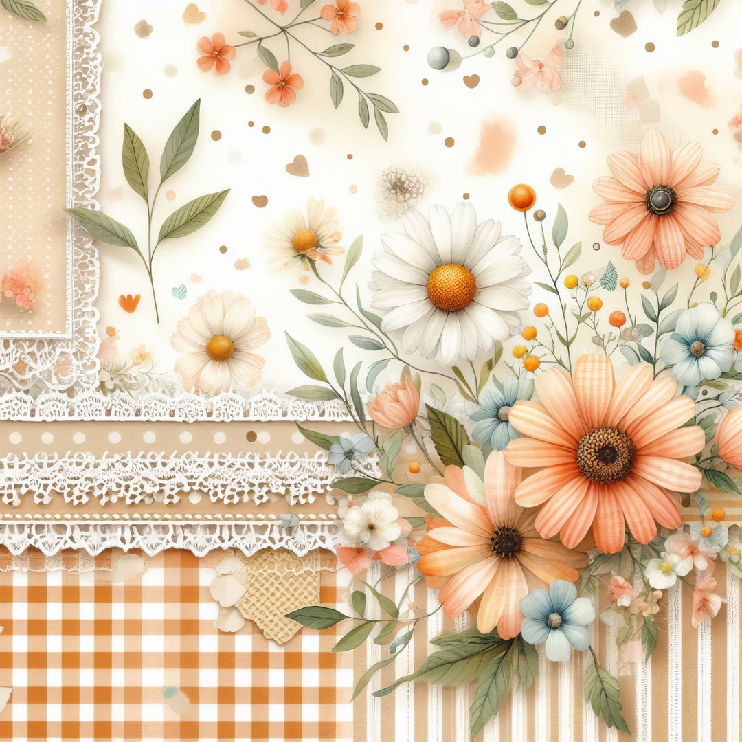 Orange Calico Digital Papers Pastel, Digital Art, Card Making ...