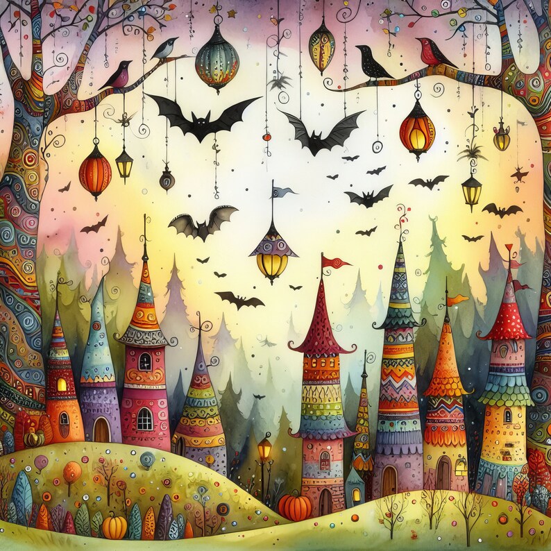 Magical Bat Forests Whimsical, Vampire, Digital Art, Card Making ...