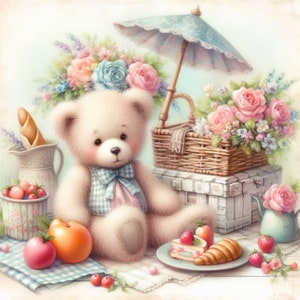Teddy Bear Picnic Shabby Chic, Vintage, Digital Art, Card Making ...