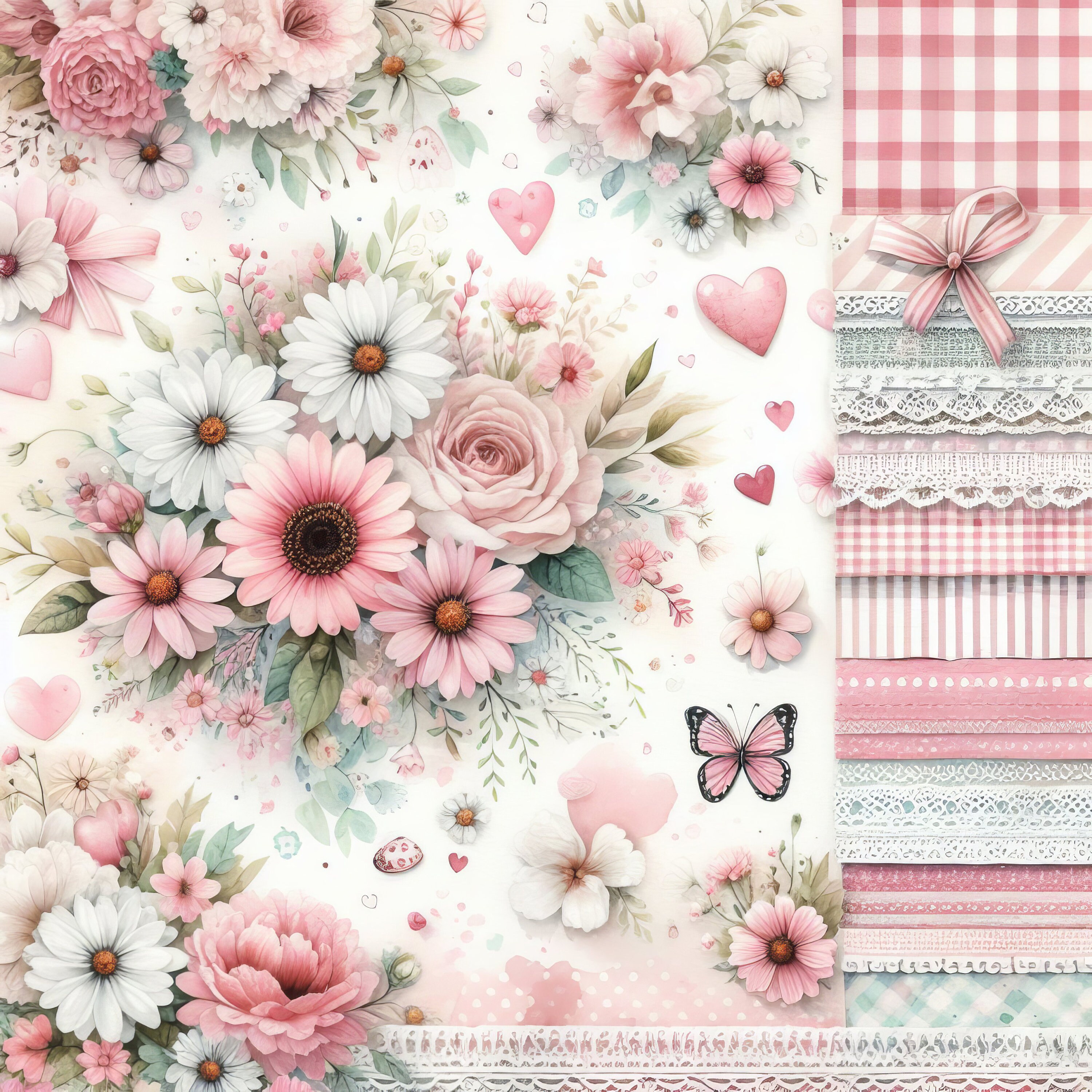 Pink Calico Digital Papers Pastel, Digital Art, Card Making ...