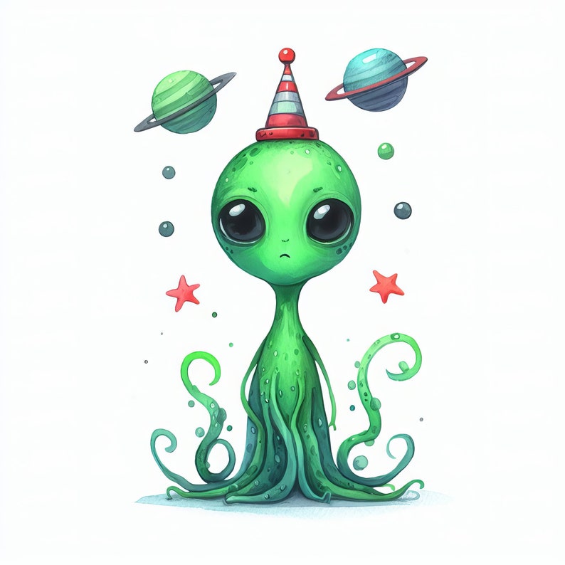 Whimsical Green Aliens V2 Halloween, Monsters, Wall Art, Card Making ...