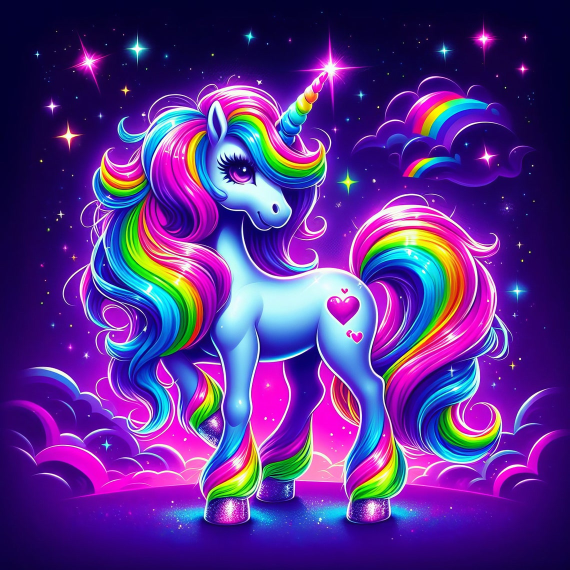 Lisa Frank Inspired Neon Unicorns Digital Art, Retro, 80's ...