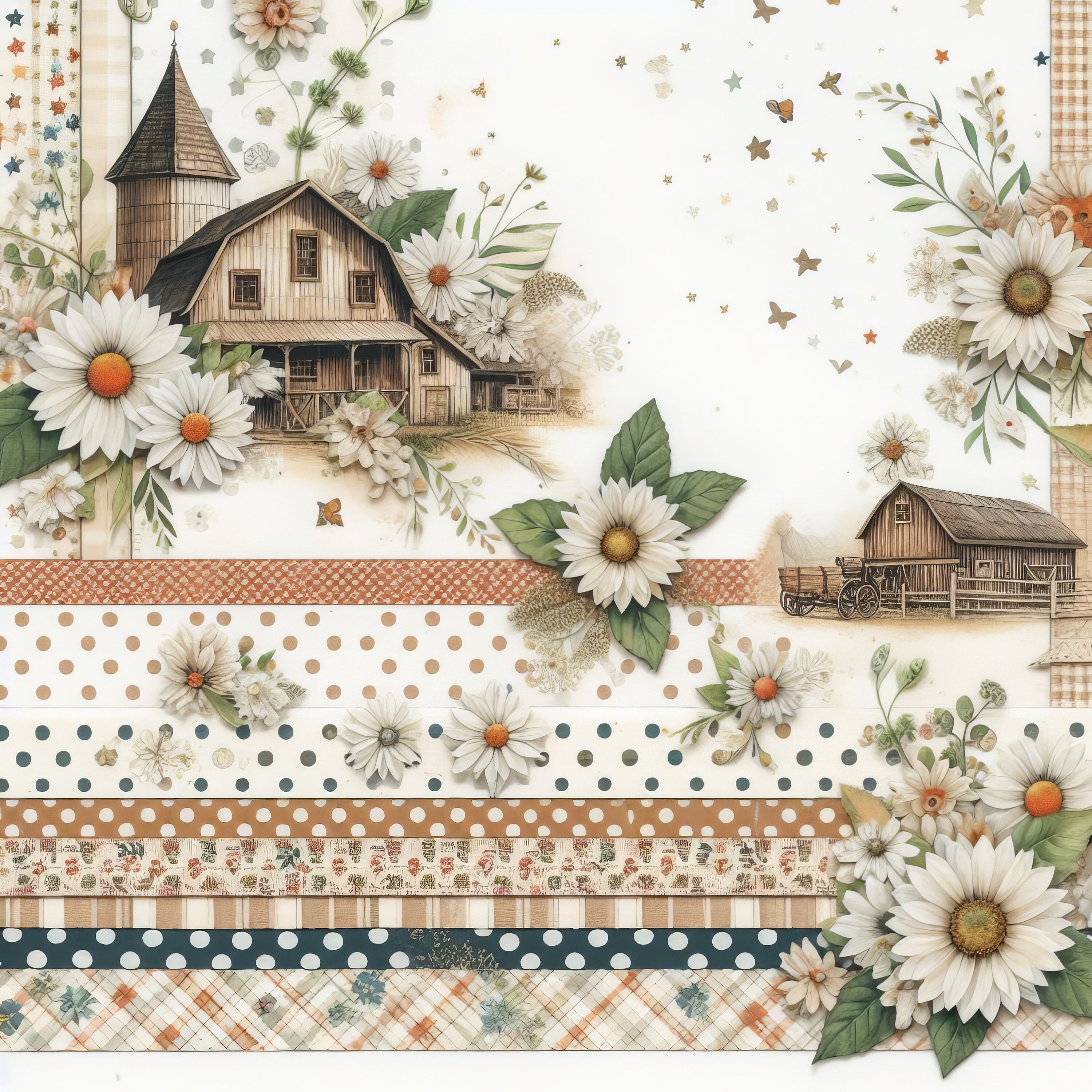 Rustic Barns Calico Digital Papers Farmhouse, Digital Art, Card Making ...