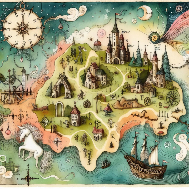 Fantasy World Maps Whimsical, Digital Art, Card Making, Scrapbooking ...