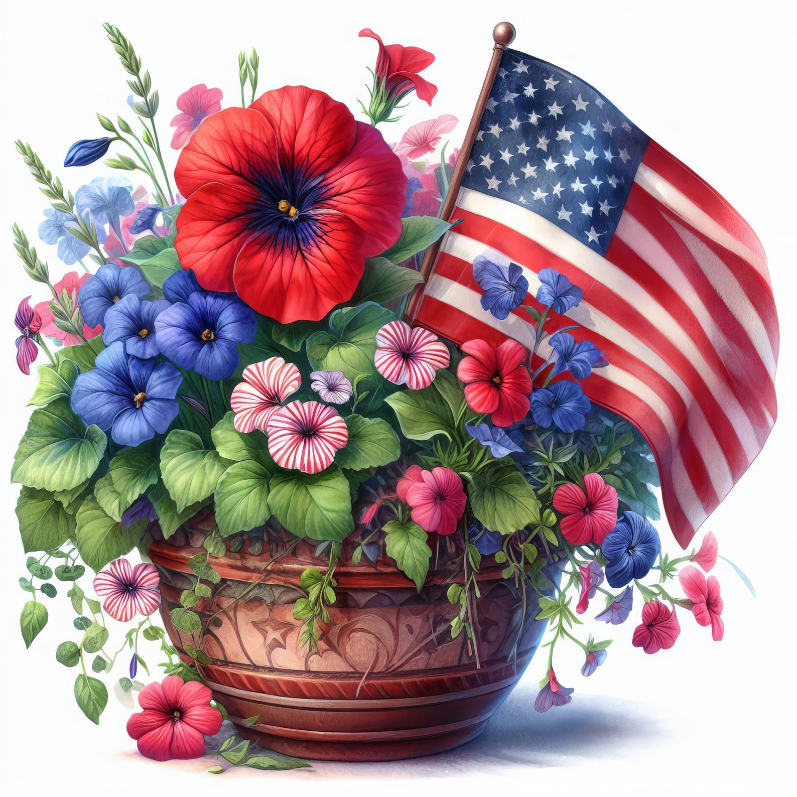 Patriotic Flowers American Flag, July 4th, Digital Art, Card Making ...