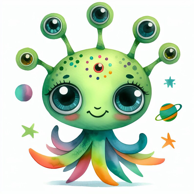 Whimsical Green Aliens V2 Halloween, Monsters, Wall Art, Card Making ...