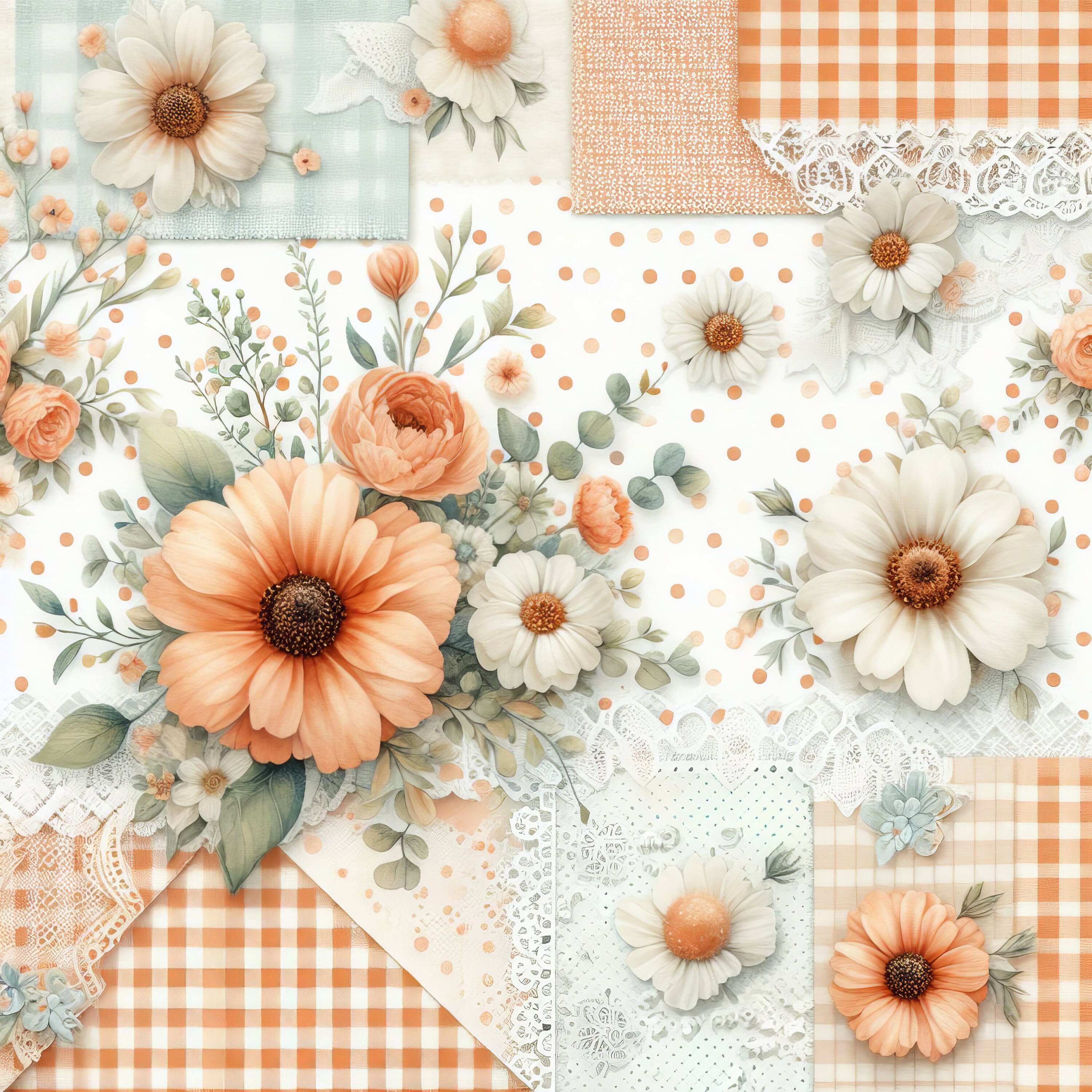 Orange Calico Digital Papers Pastel, Digital Art, Card Making ...