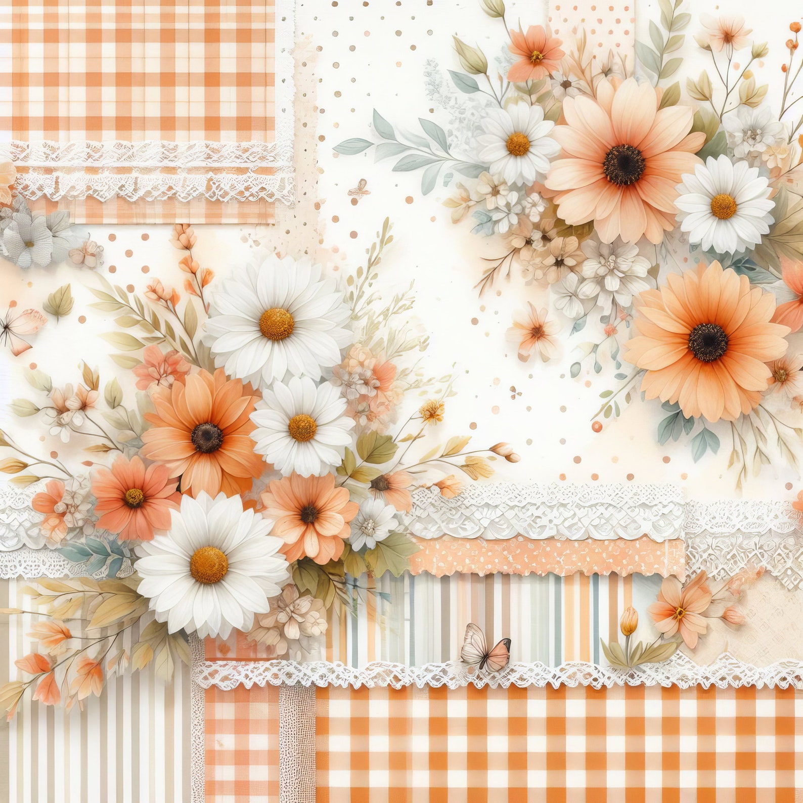 Orange Calico Digital Papers Pastel, Digital Art, Card Making ...