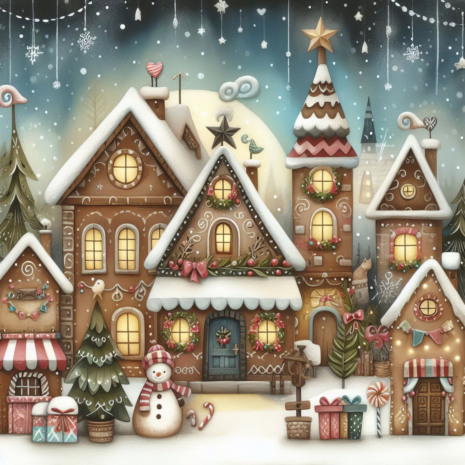 Whimsical Christmas Towns Digital Art, Card Making, Scrapbooking, Junk ...