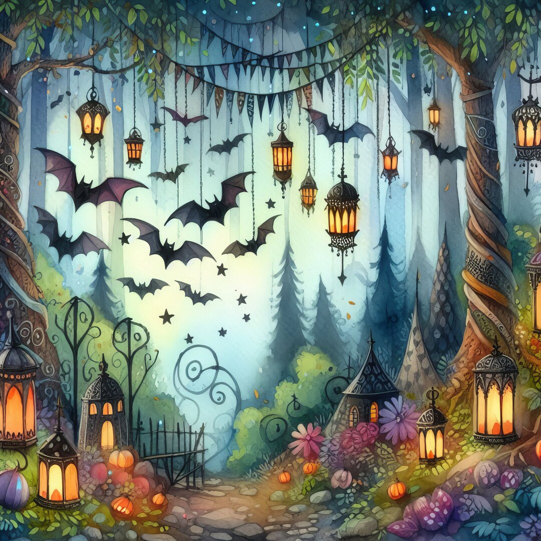 Magical Bat Forests Whimsical, Vampire, Digital Art, Card Making ...