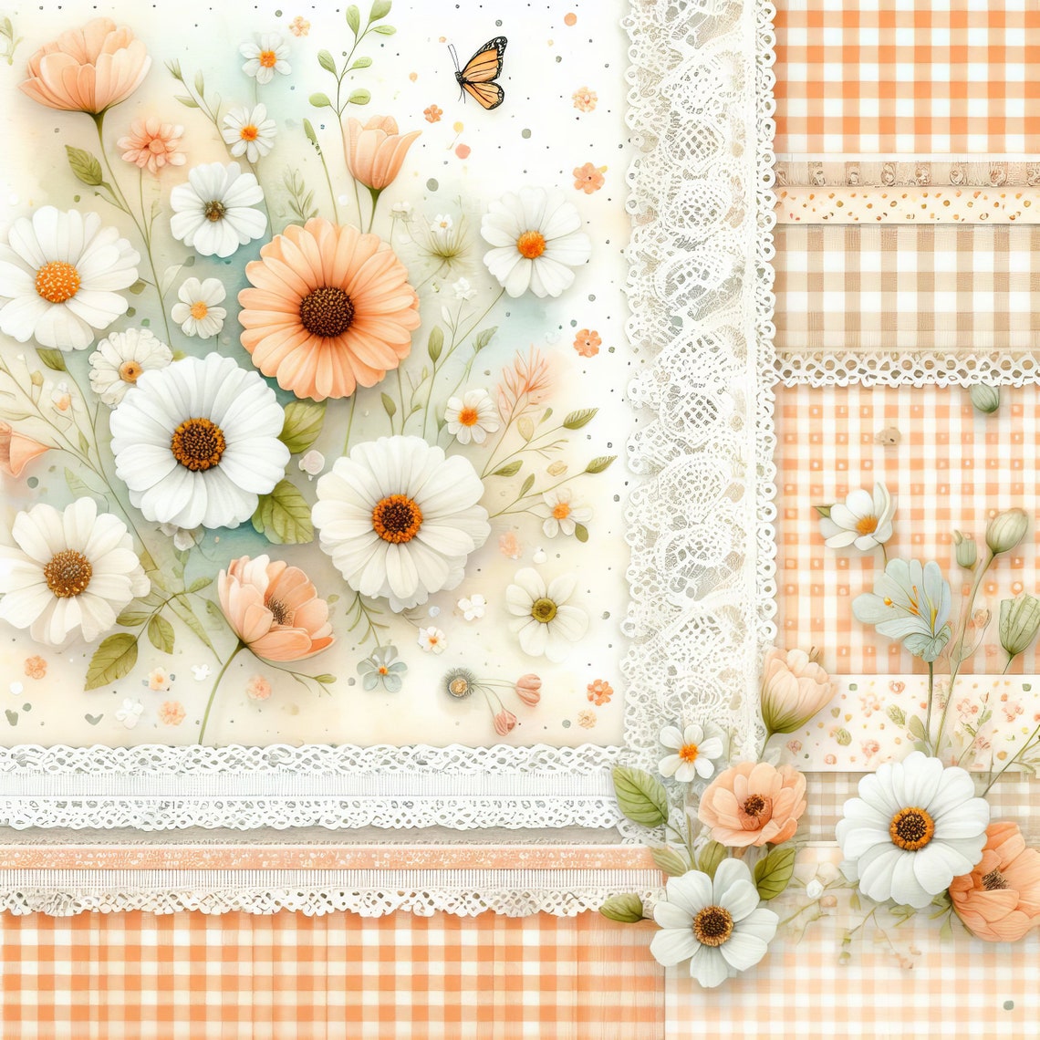 Orange Calico Digital Papers Pastel, Digital Art, Card Making ...