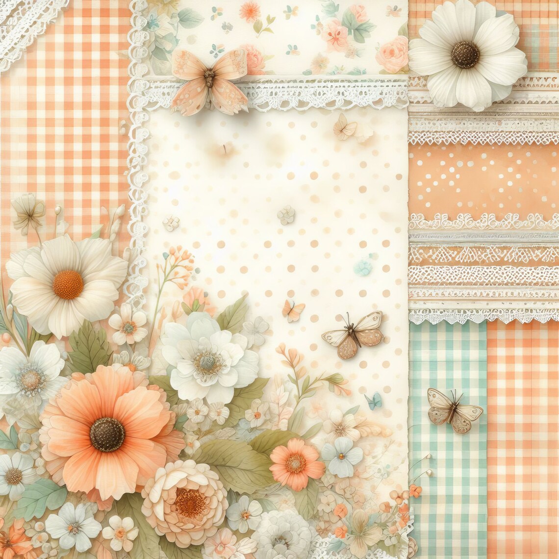 Orange Calico Digital Papers Pastel, Digital Art, Card Making ...