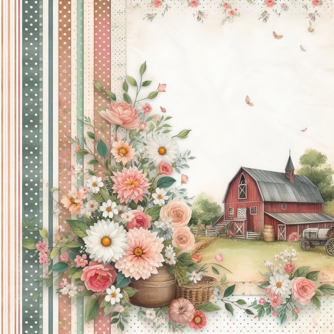 Rustic Barns Calico Digital Papers Farmhouse, Digital Art, Card Making ...