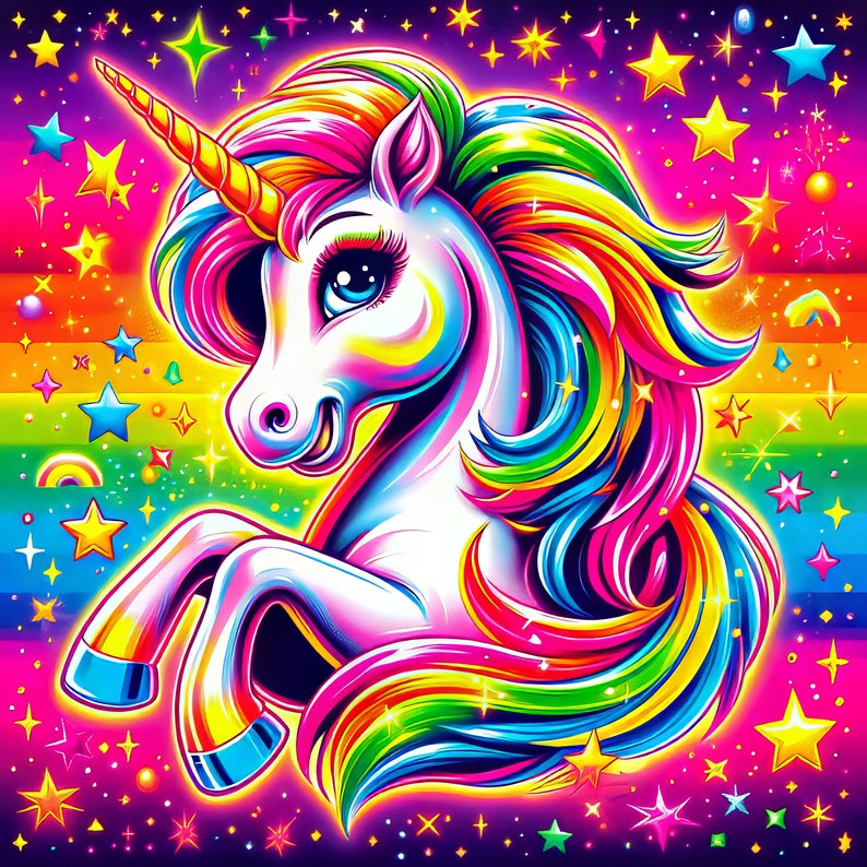 Lisa Frank Inspired Neon Unicorns Digital Art, Retro, 80's ...