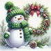 Green Snowmen Wreath, Holiday, Christmas, Winter, Digital Art, Card ...