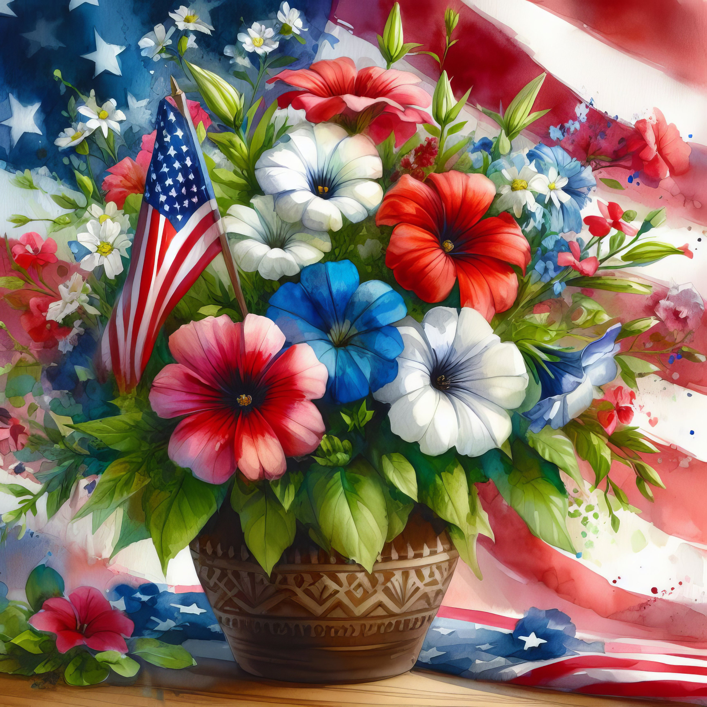 Patriotic Flowers American Flag, July 4th, Digital Art, Card Making ...