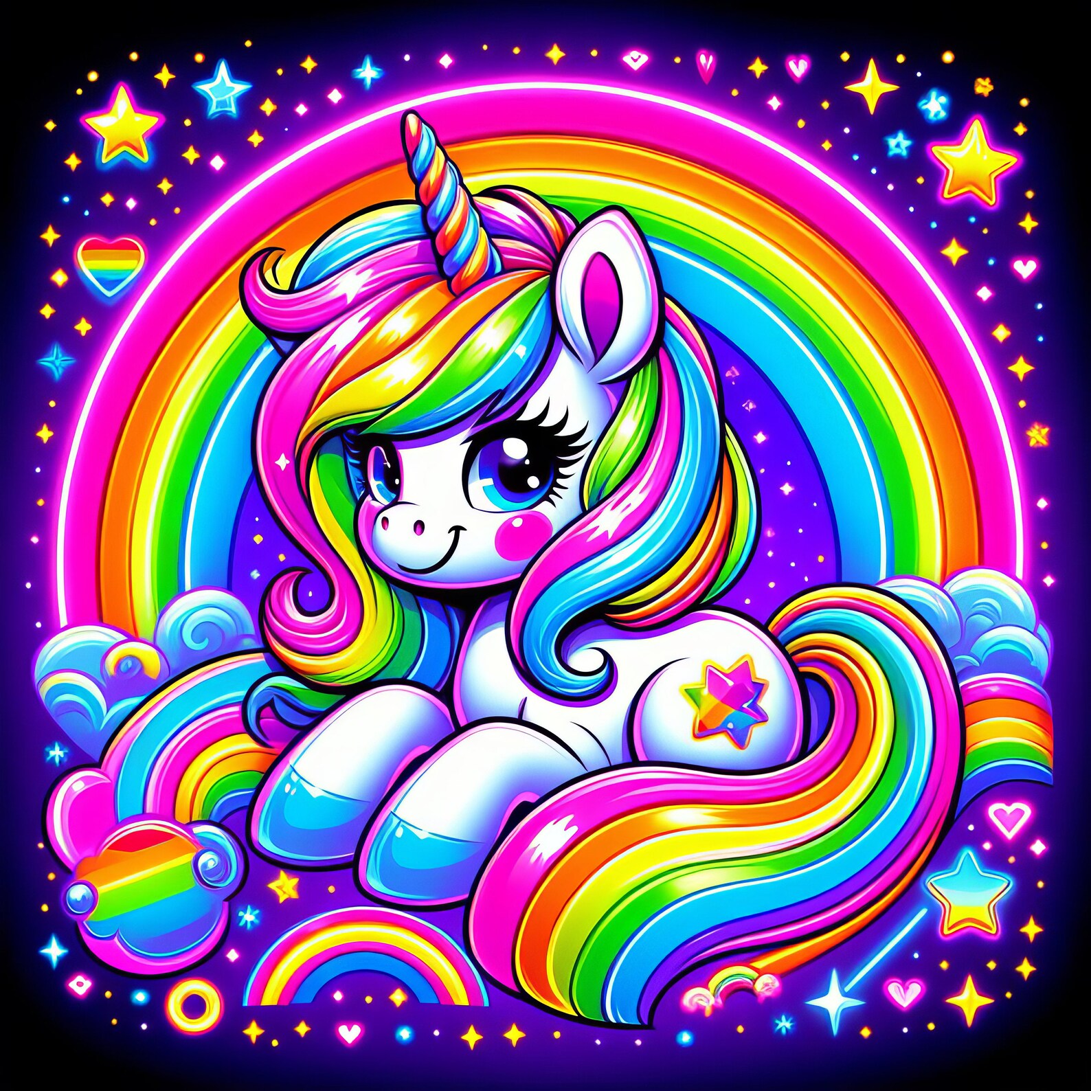 Lisa Frank Inspired Neon Unicorns Digital Art, Retro, 80's ...