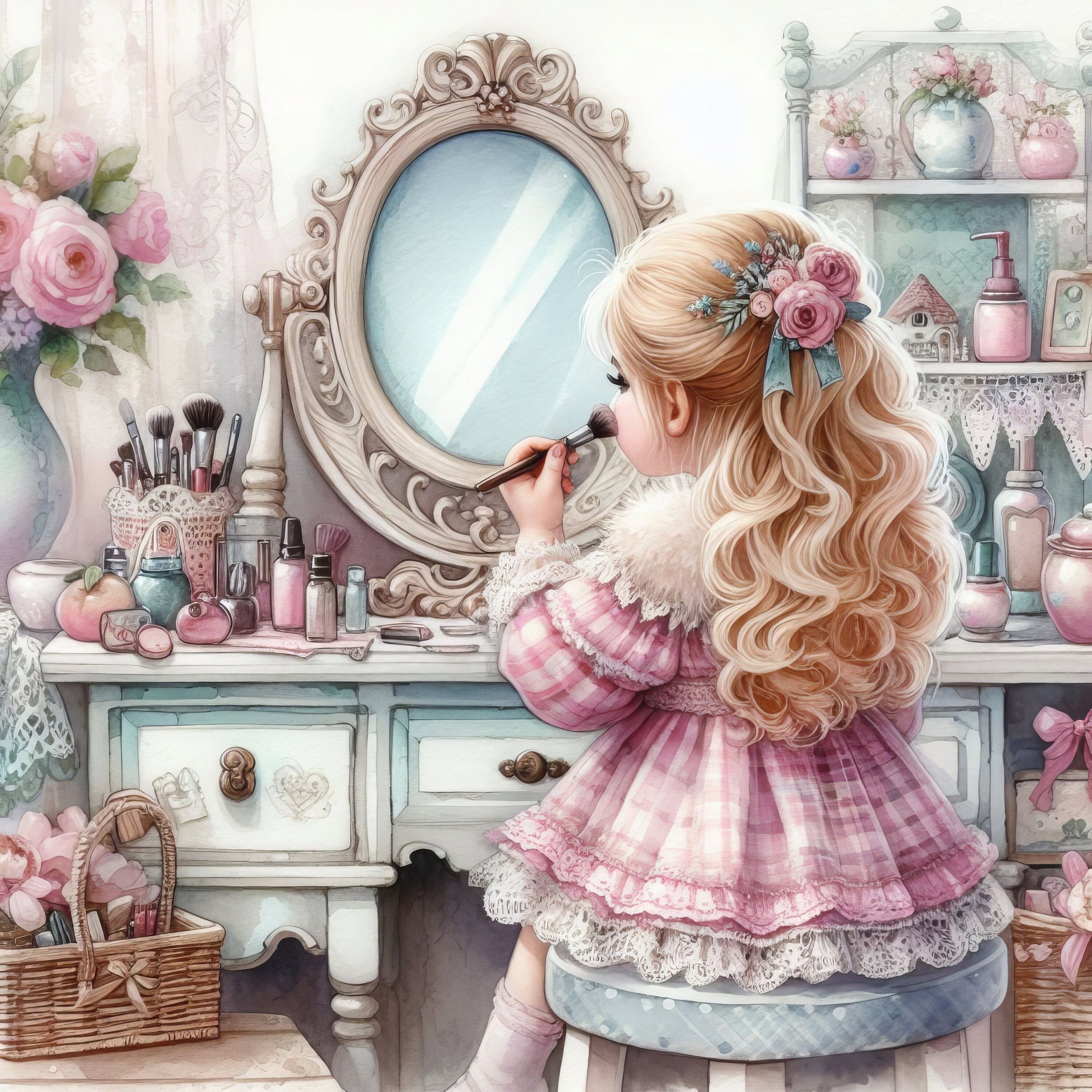 Mom's Makeup Clip Art Kit, Little Girl, Shabby Chic, Whimsical, Card ...