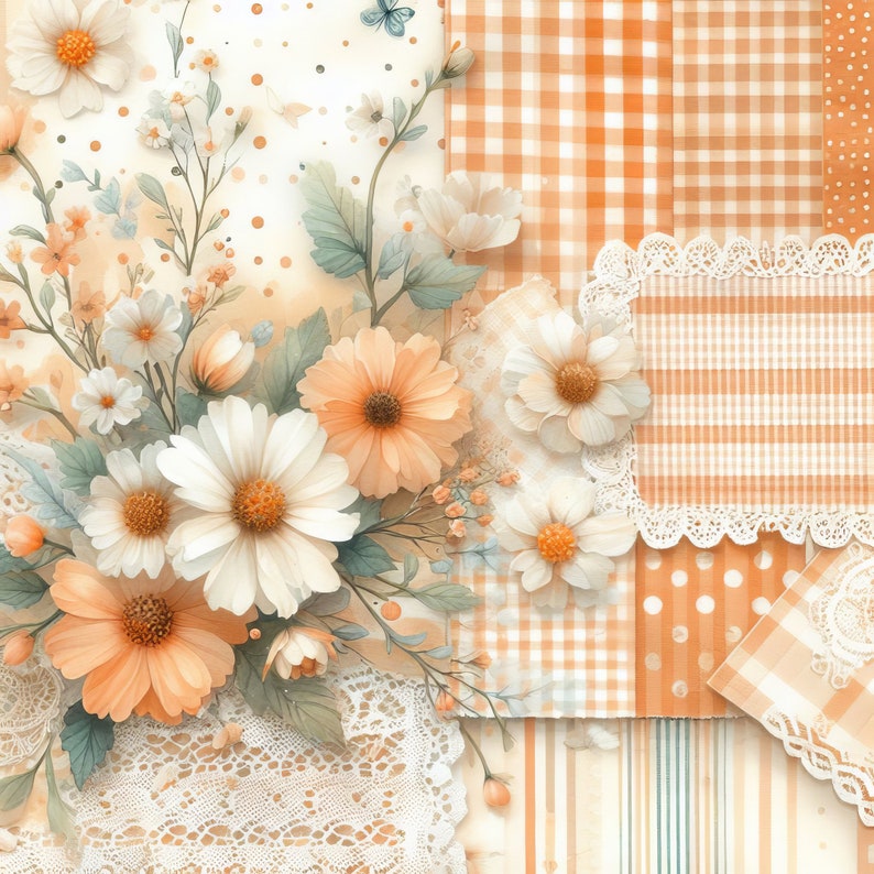 Orange Calico Digital Papers Pastel, Digital Art, Card Making ...